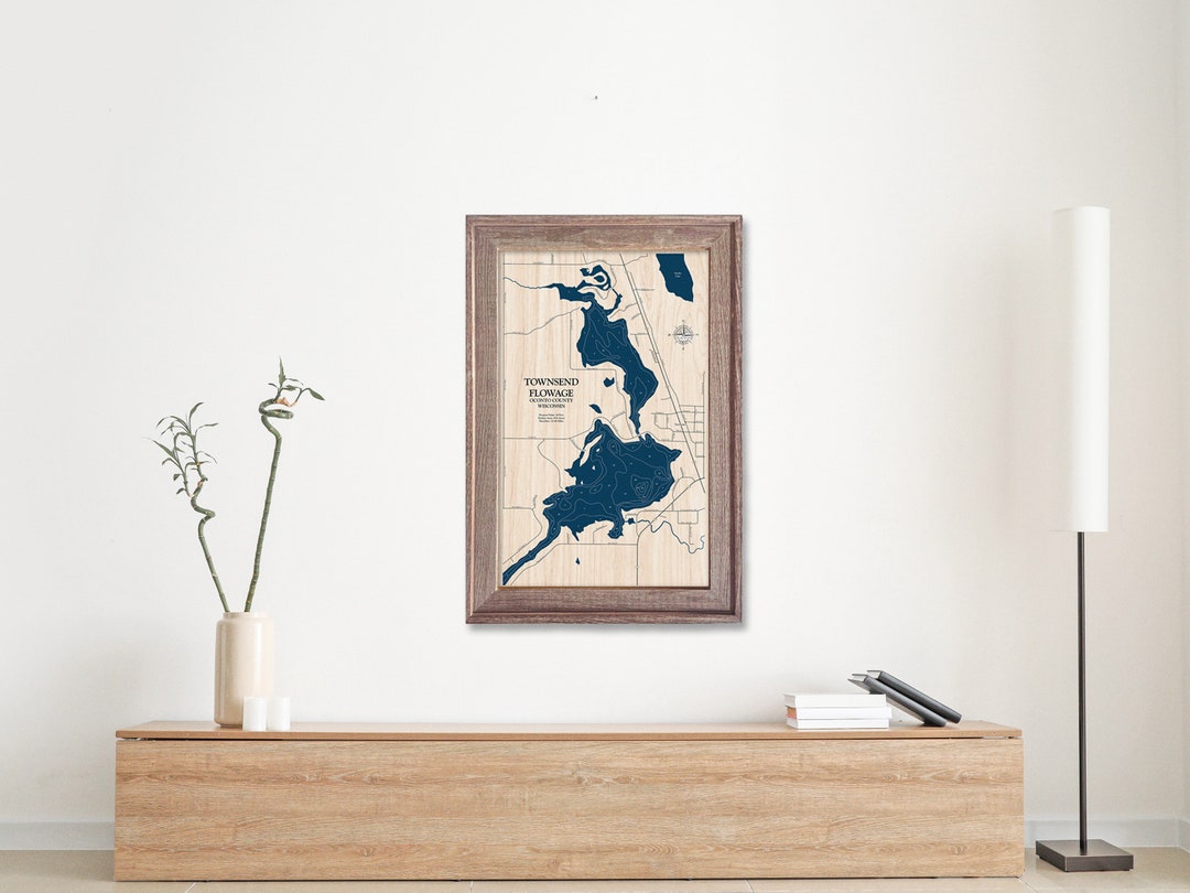 Townsend Flowage Map, Lake Map, Custom Lake Map, Wood Lake Map, 3D Wall ...