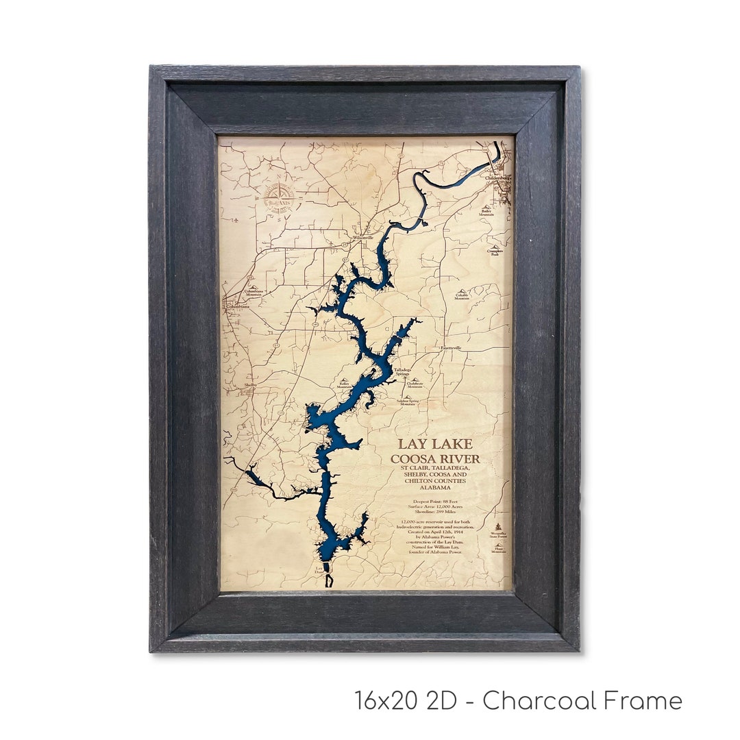 Lay Lake Map Coosa River Map Custom Lake Map Wood Lake Map 3d Wall Art Contour Map Lake