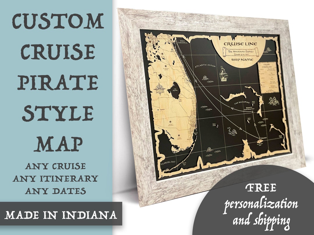 Custom Wood Cruise Pirate Map, Cruise Itinerary, Cruise Route Map ...