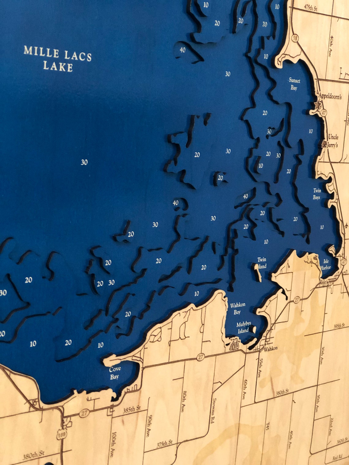 Milles Lac Lake Map Custom Wood Map Custom Lake Art 3D Wall - Etsy