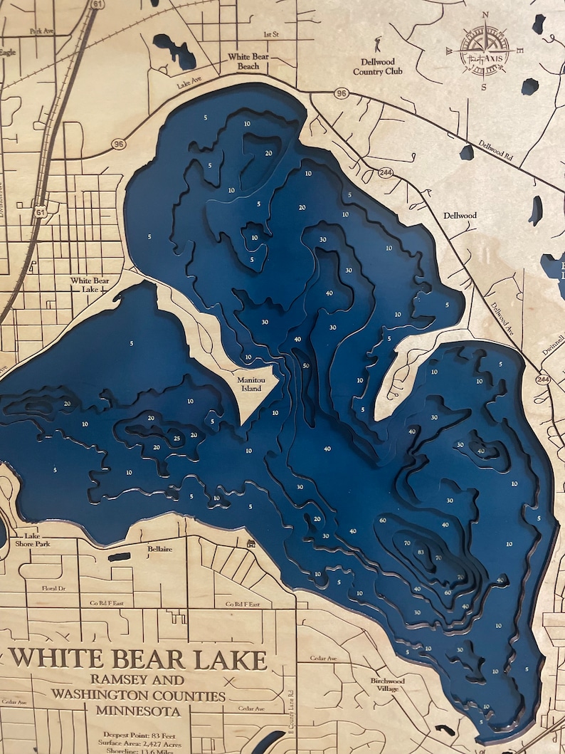 White Bear Lake Map White Bear Lake Custom Wood Map 3D Wall - Etsy