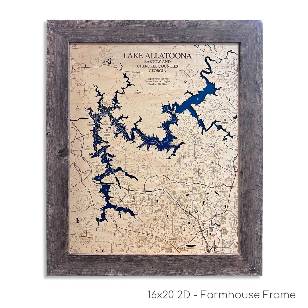 Lake Allatoona Map, Wood Lake Map, Custom Lake Map, Custom Lake Sign ...