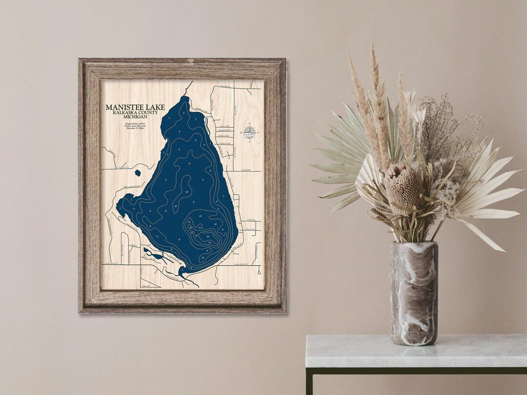 Manistee Lake Map, Custom Lake Map, Wood Lake Map, 3D Wall Art, Contour ...