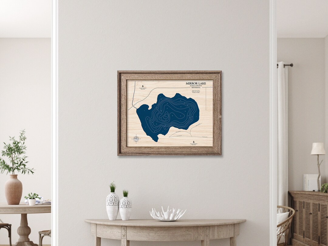 Mirror Lake Map, Custom Lake Map, Wood Lake Map, 3D Wall Art, Contour ...