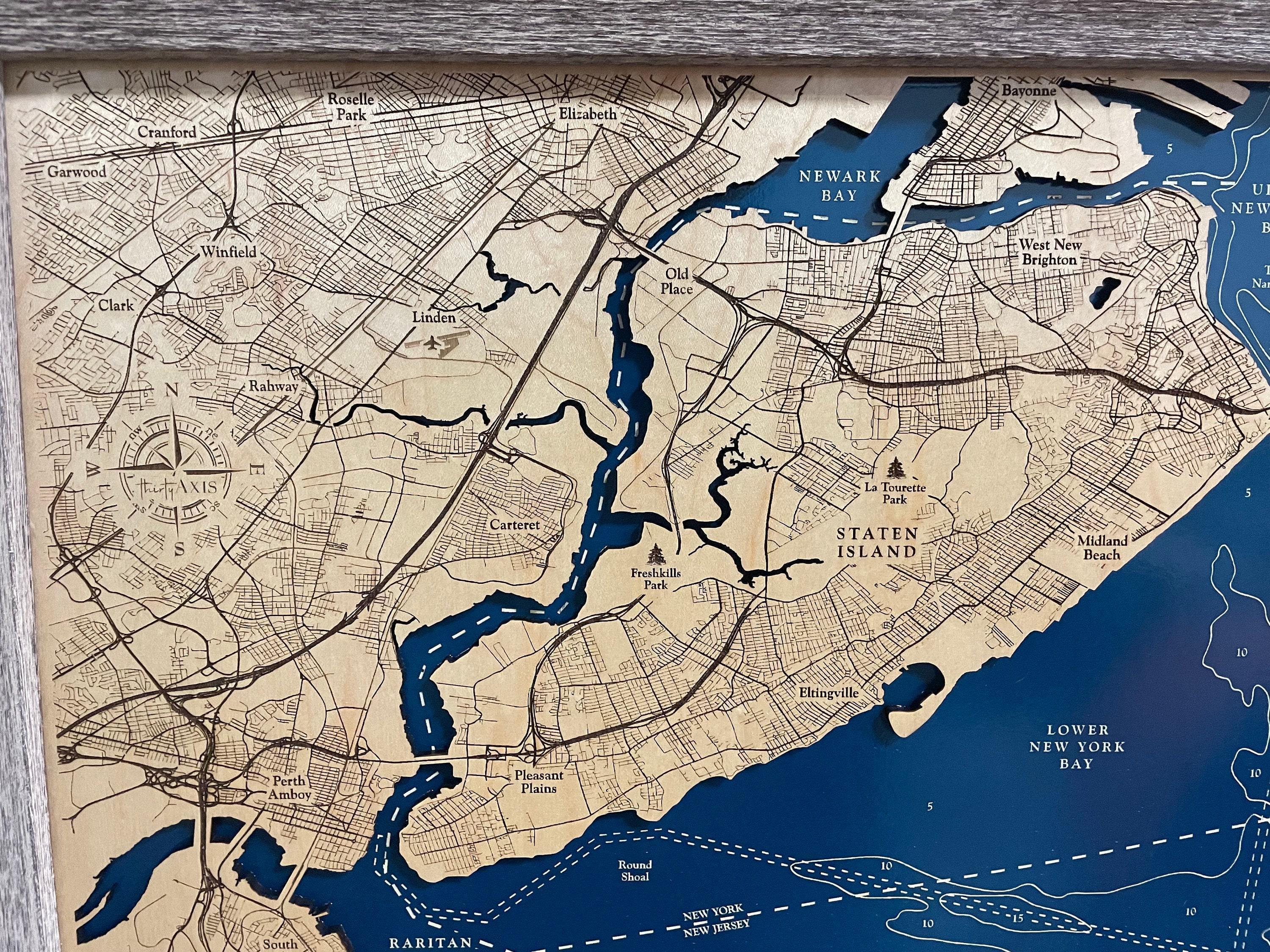 Sandy Hook Bay Map, Custom Map Sign, Staten Island, New York Map, Beach ...