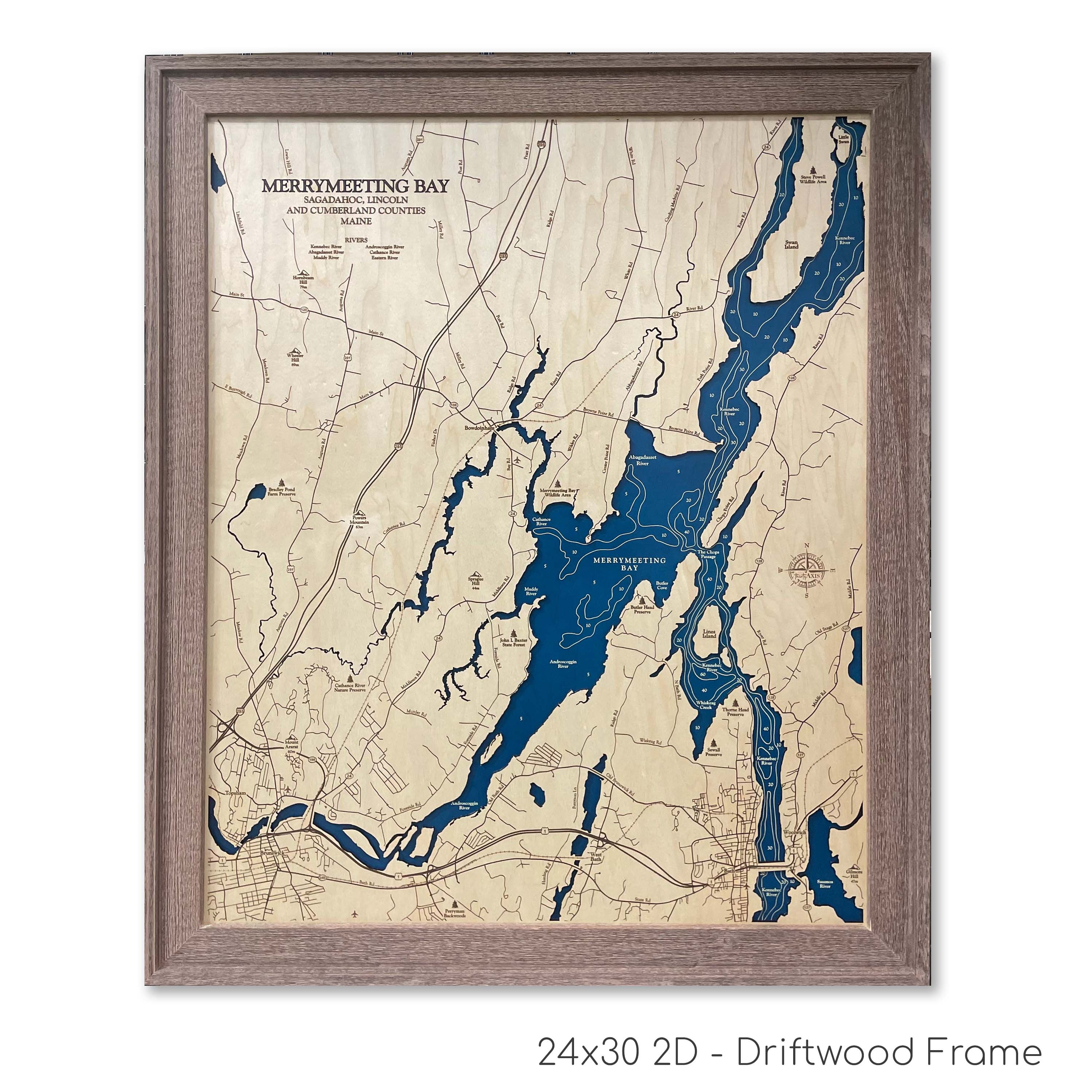 Merrymeeting Bay Map Topsham Map Kennebec River Map | Etsy