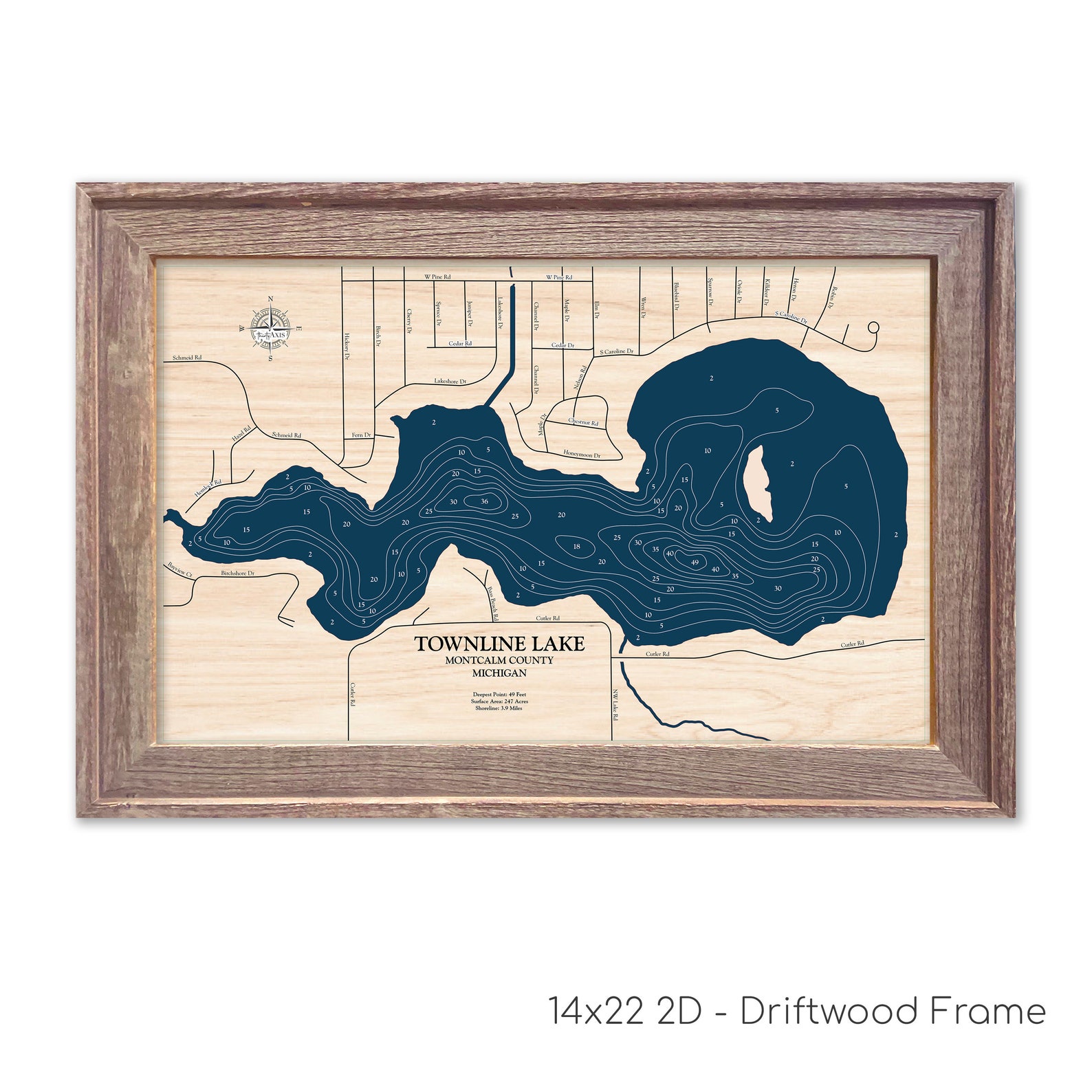 Townline Lake Map Lake Map Custom Lake Map Wood Lake Map - Etsy