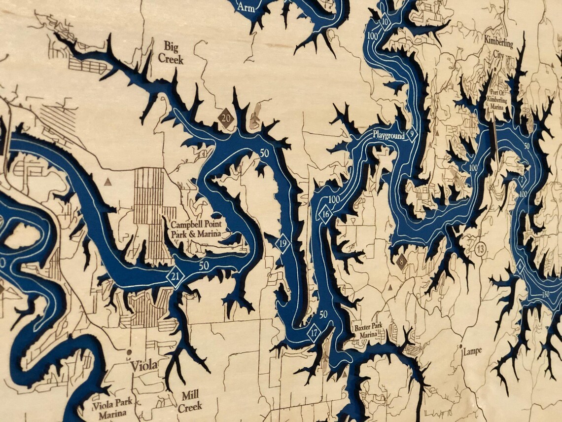 Table Rock Lake, Custom Wood Map, Lake Map, 3D Wall Art, Contour Map ...