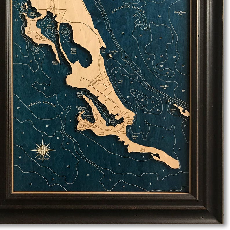 Green Turtle Cay Bahamas - Dimensional Wood Carved Depth Contour Map ...