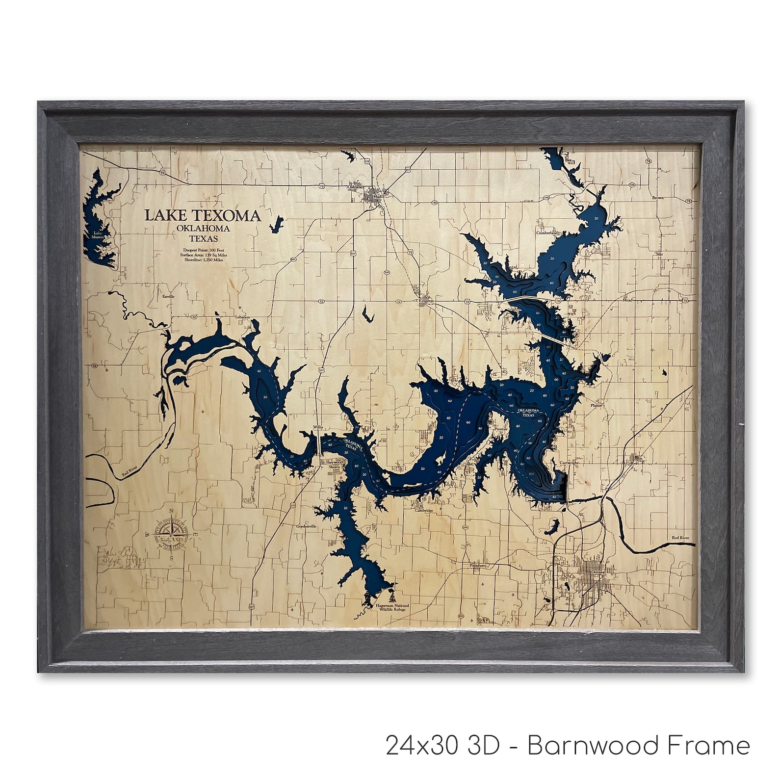 Lake Texoma Map Texoma Lake Lake House Gift 3D Lake Map - Etsy