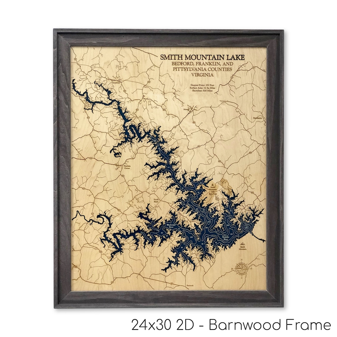 Smith Mountain Lake Custom Wood Map Virginia Map 3D Wall Art Contour ...