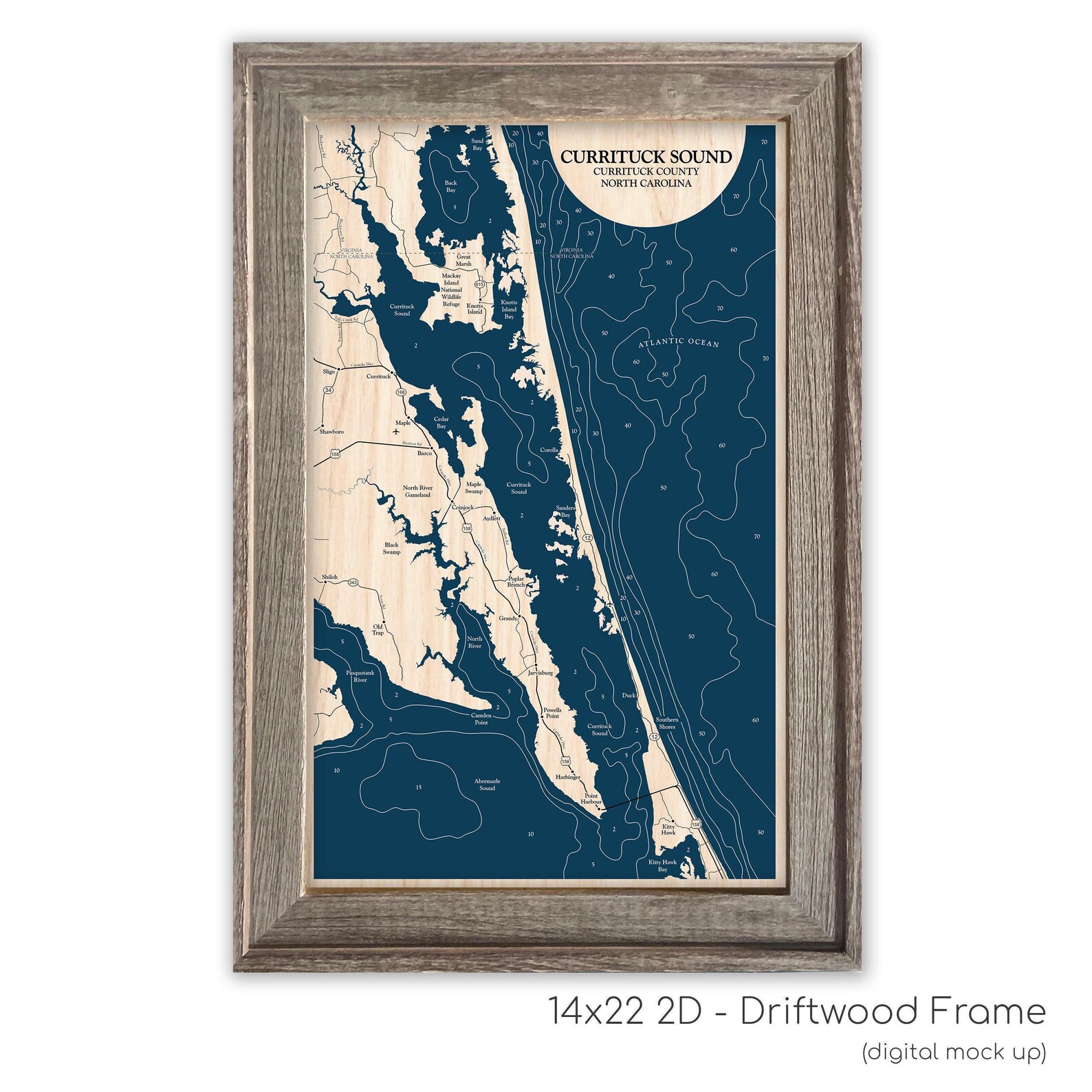Currituck Sound Map, NC Map, Custom Wood Map, Wood Sign, Beach Sign ...
