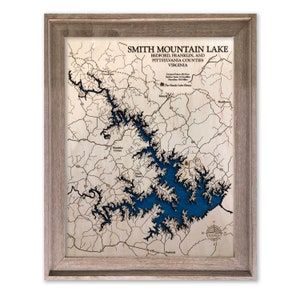 Smith Mountain Lake Custom Wood Map Virginia Map 3D Wall Art Contour ...