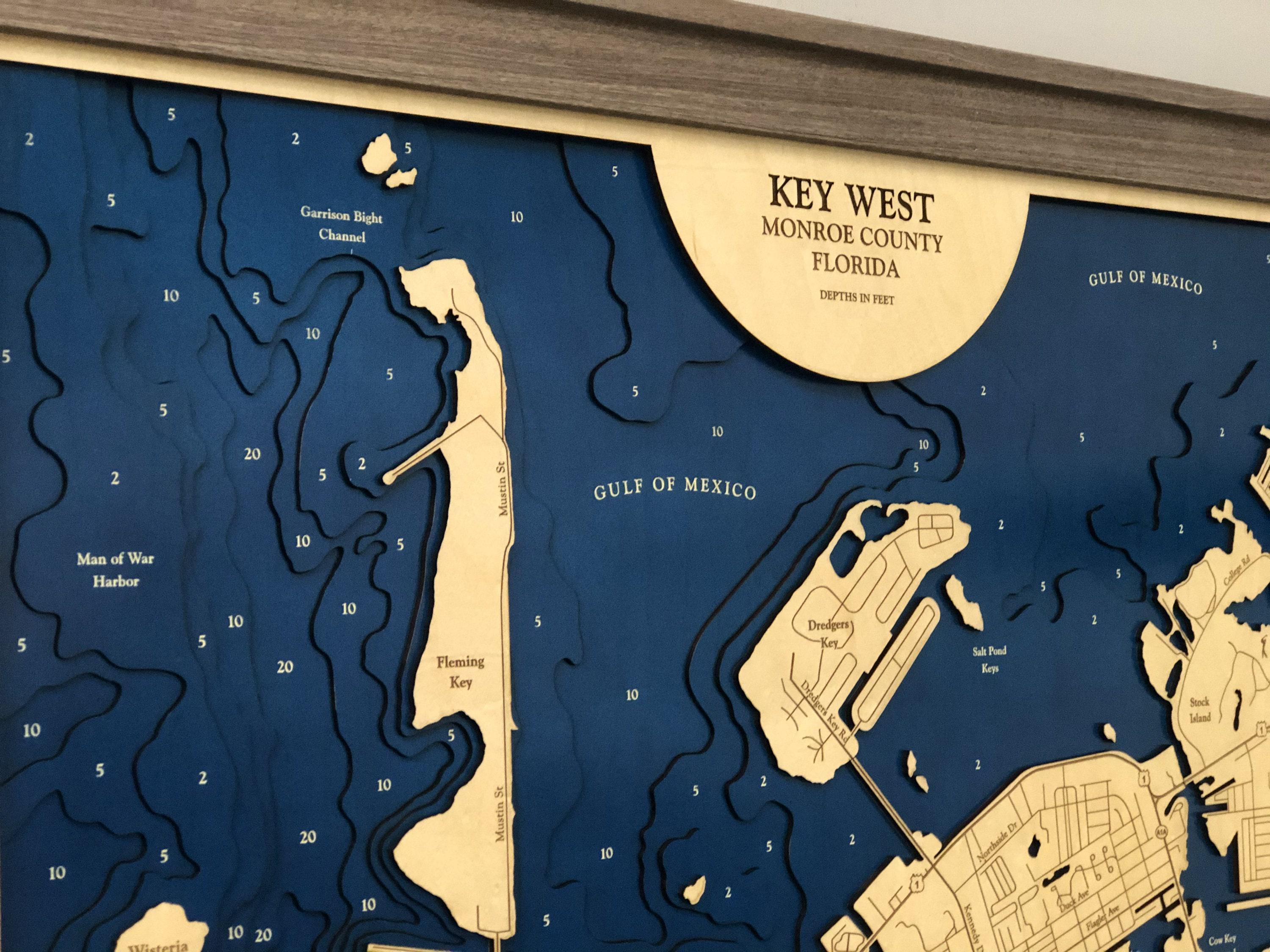 Key West Florida - Dimensional Wood Carved Depth Contour Map ...