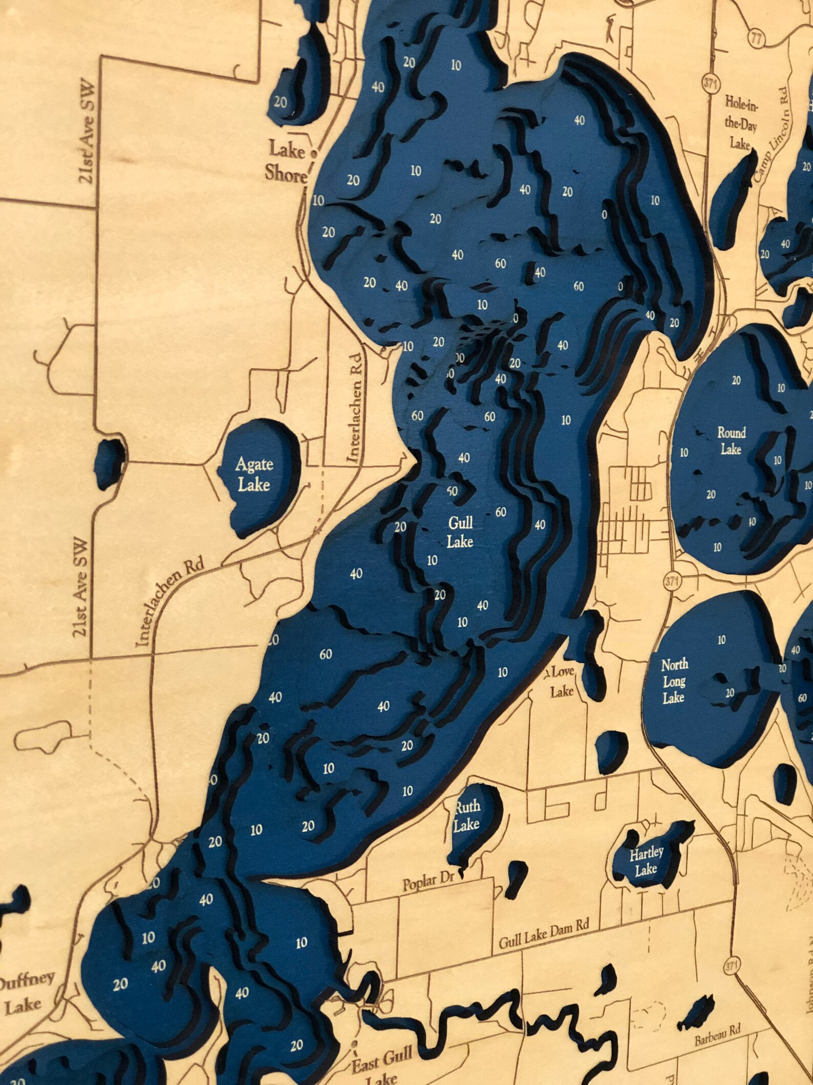 Gull Chain of Lakes Map Custom Wood Map 3D Wall Art Contour - Etsy