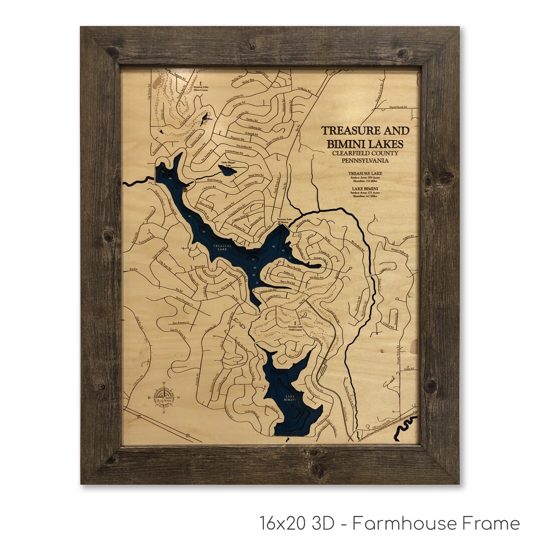 Treasure Lake Map, Lake Bimini Map, 3D Lake Map, Custom Lake Map ...