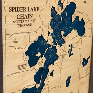 Spider Lake Chain, Custom Wood Map, 3D Wall Art, Lake Gift, Lake House ...