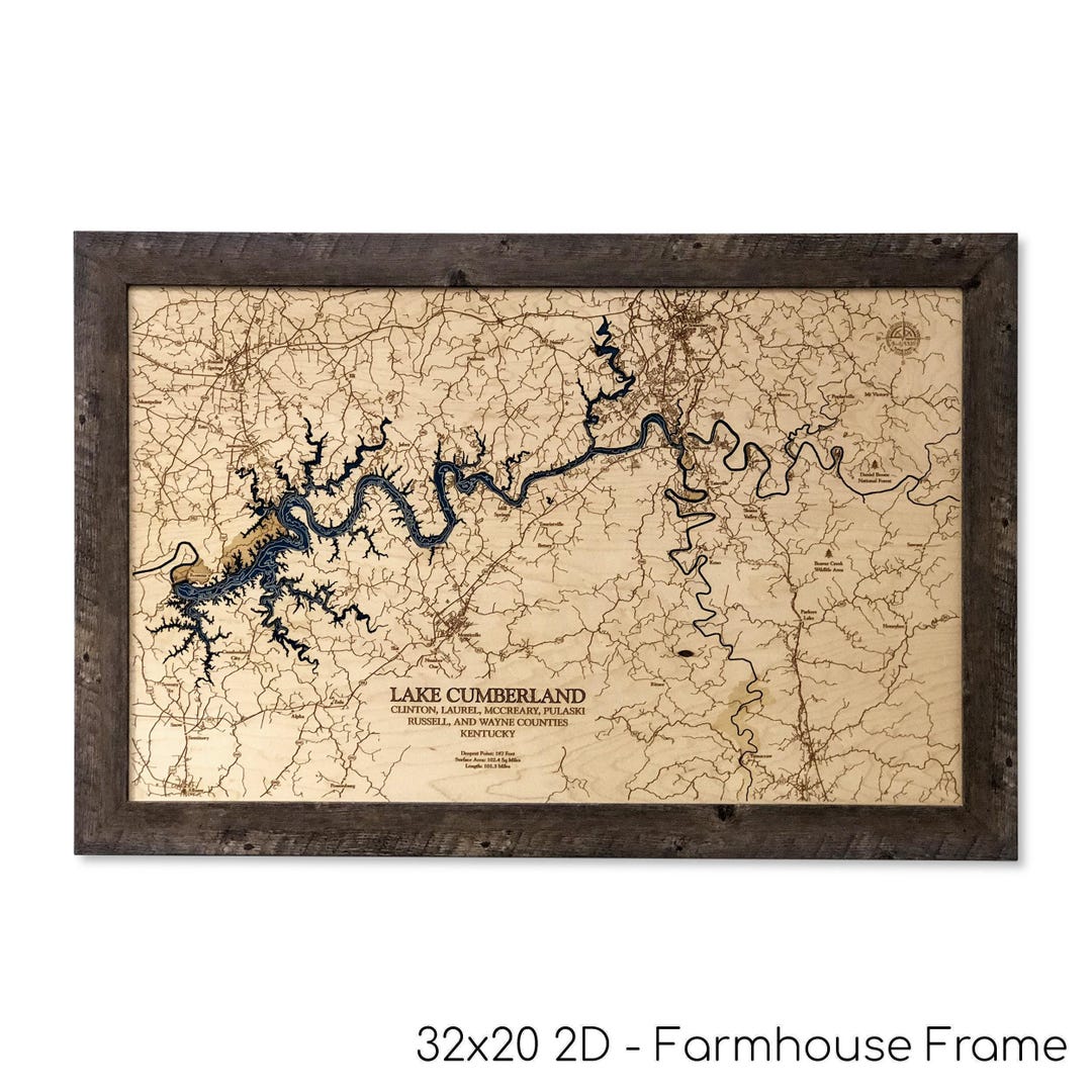 Lake Cumberland - Custom Wood Map - 3D Wall Art - Contour Map - Lake ...