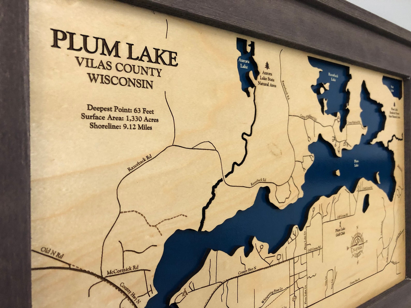 Plum Lake Map Custom Wood Map 3D Wall Art Contour Map - Etsy