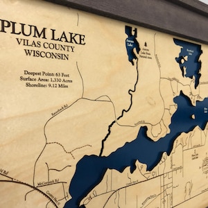 Plum Lake Map, Custom Wood Map, 3D Wall Art, Contour Map, Lakehouse ...