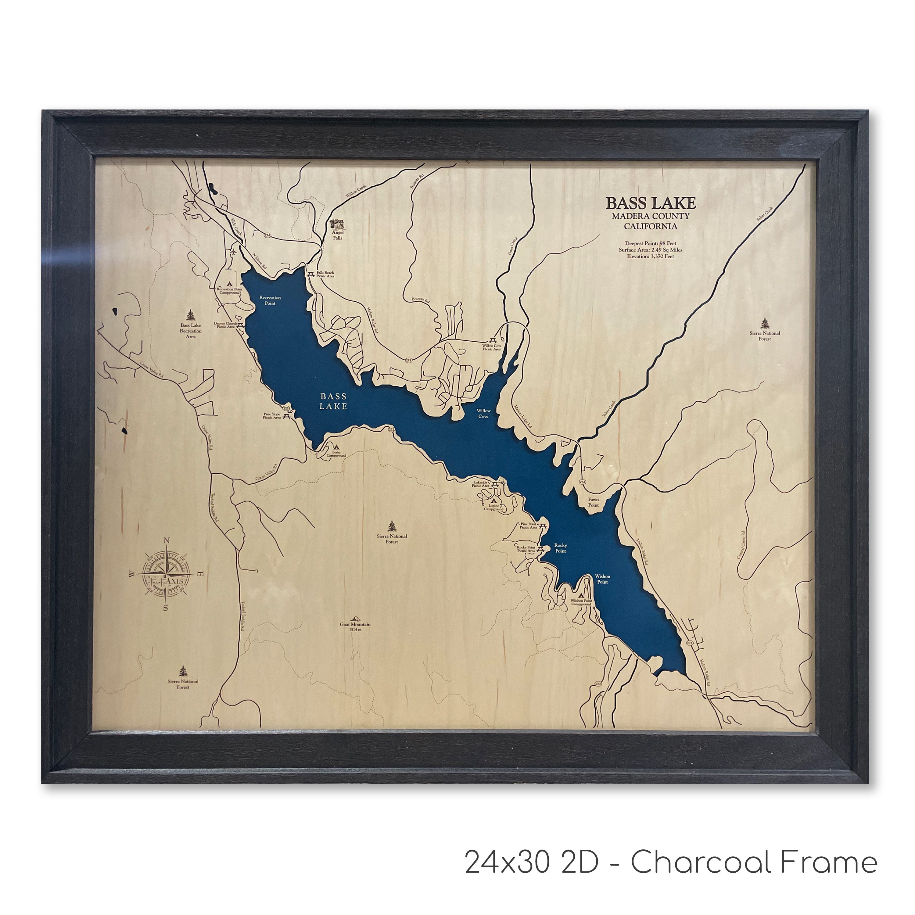 Bass Lake Map Custom Wood Map Custom Lake Art 3D Wall Art | Etsy