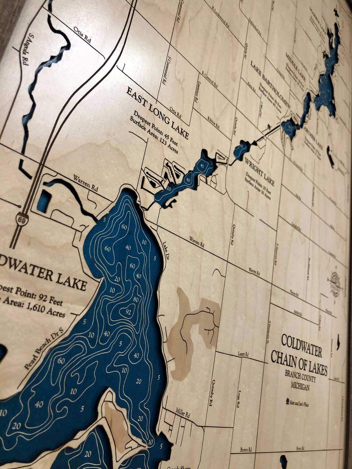 Coldwater Chain Lakes Custom Wood Map Lake Art - Etsy