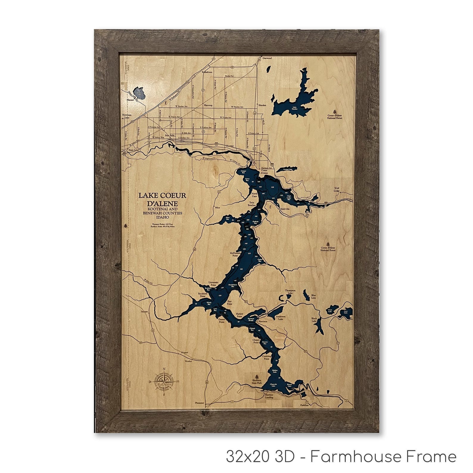 Lake Coeur D'alene - Custom Wood Map - Lake Art - Dimensional Wall Art ...