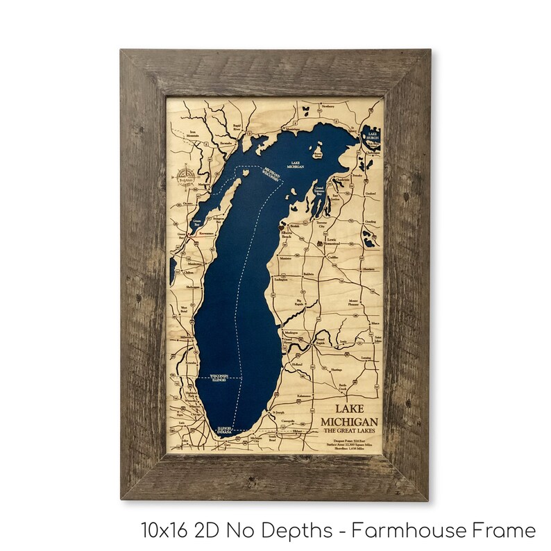 Mapa del lago Michigan Mapa de los Grandes Lagos Mapa del - Etsy España