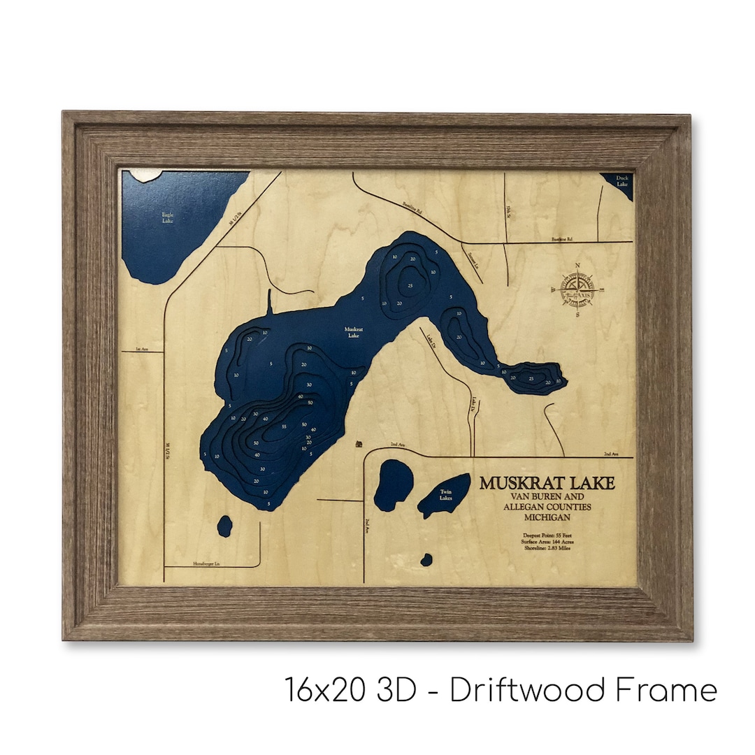 Muskrat Lake Map, Custom Wood Map, Custom Lake Art, 3D Wall Art ...