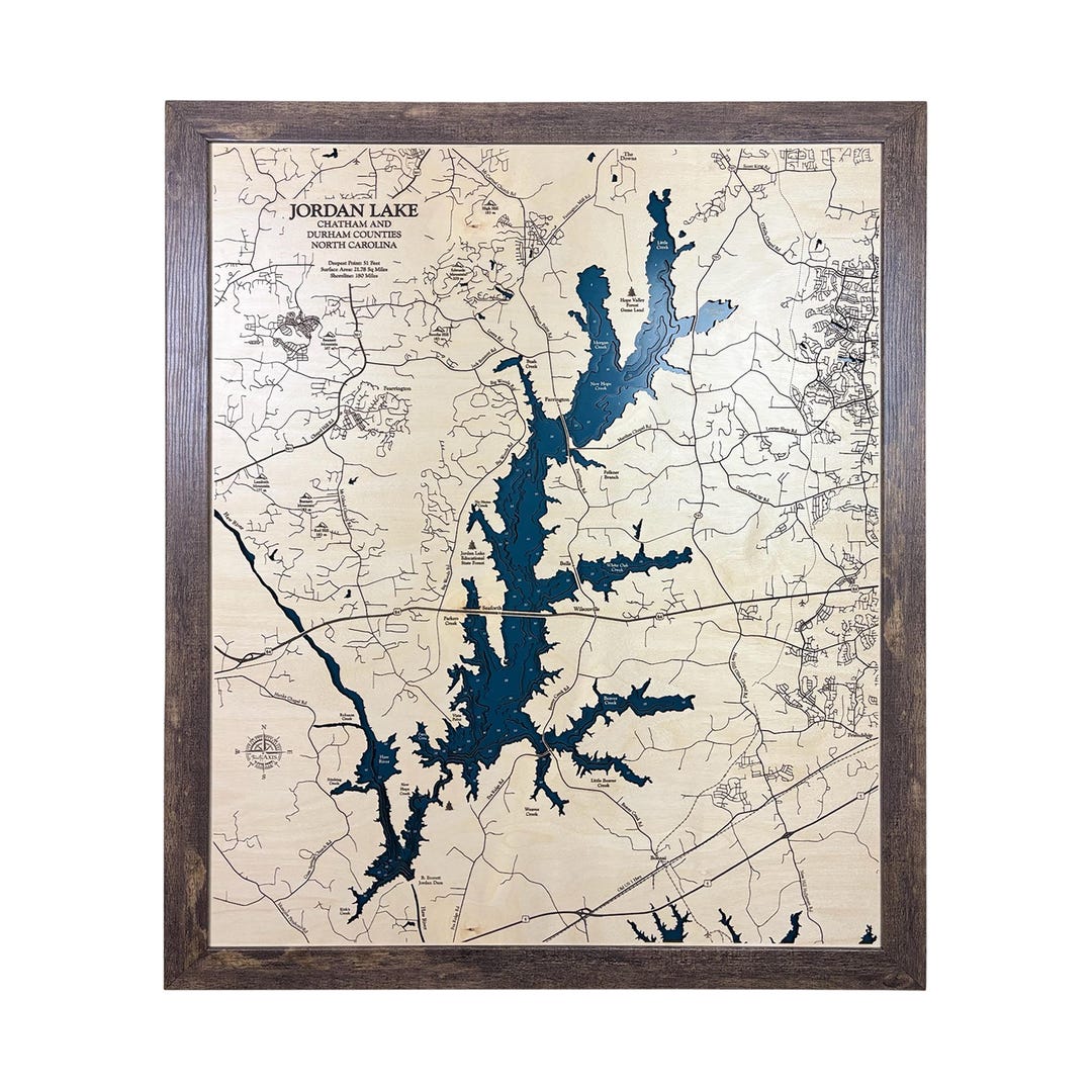 Jordan Lake Wood Map, Custom 3D Lake Art, Lake House Decor - Etsy