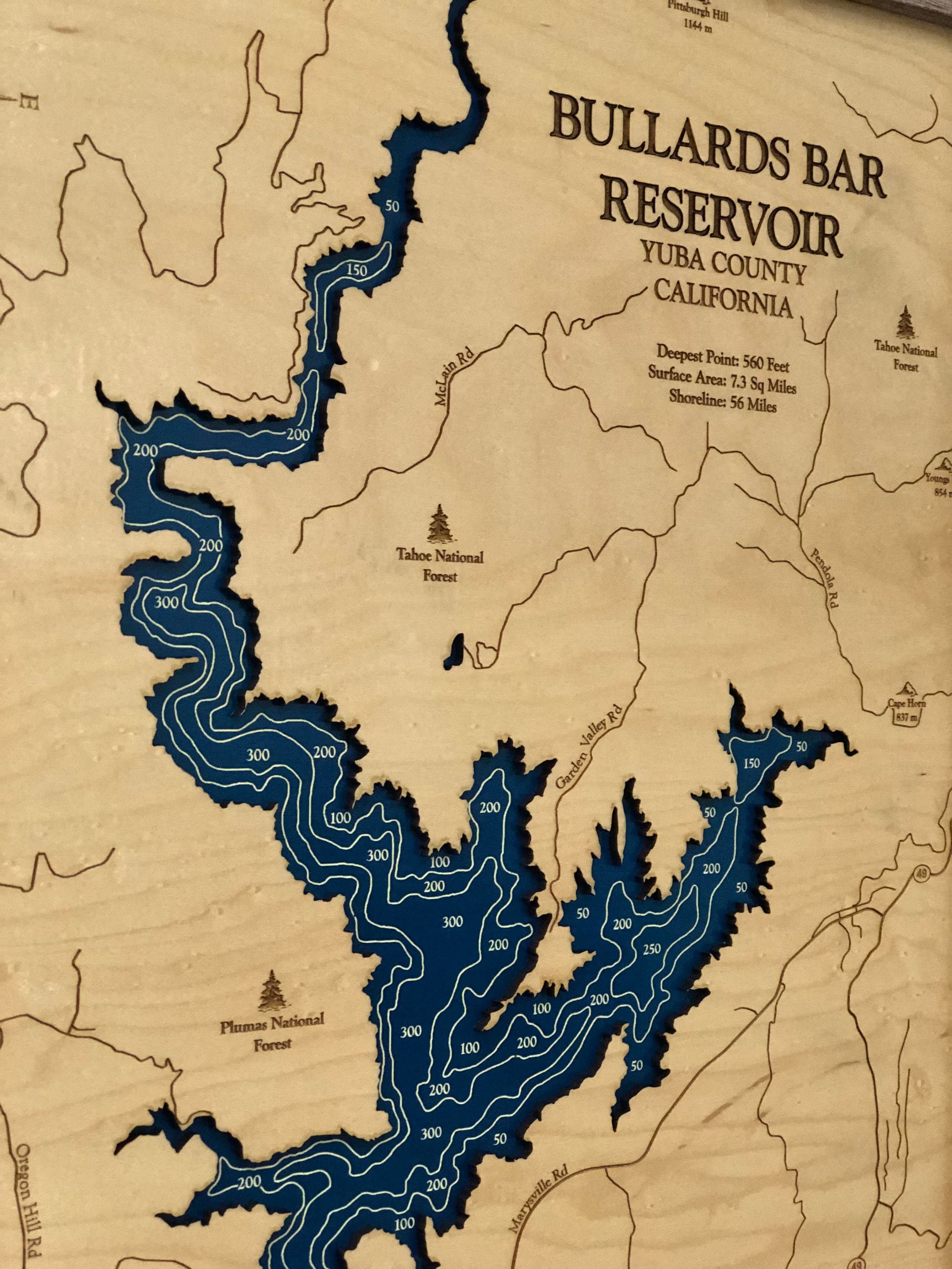 Bullards Bar Reservoir Custom Wood Map Lake Map 3D Wall - Etsy