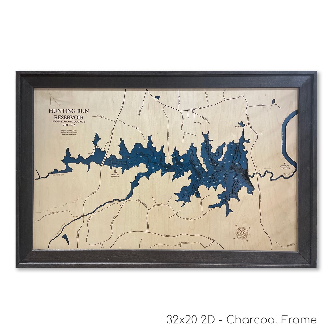 Hunting Run Reservoir, 3D Lake Map, Wood Lake Map, Custom Lake Map ...