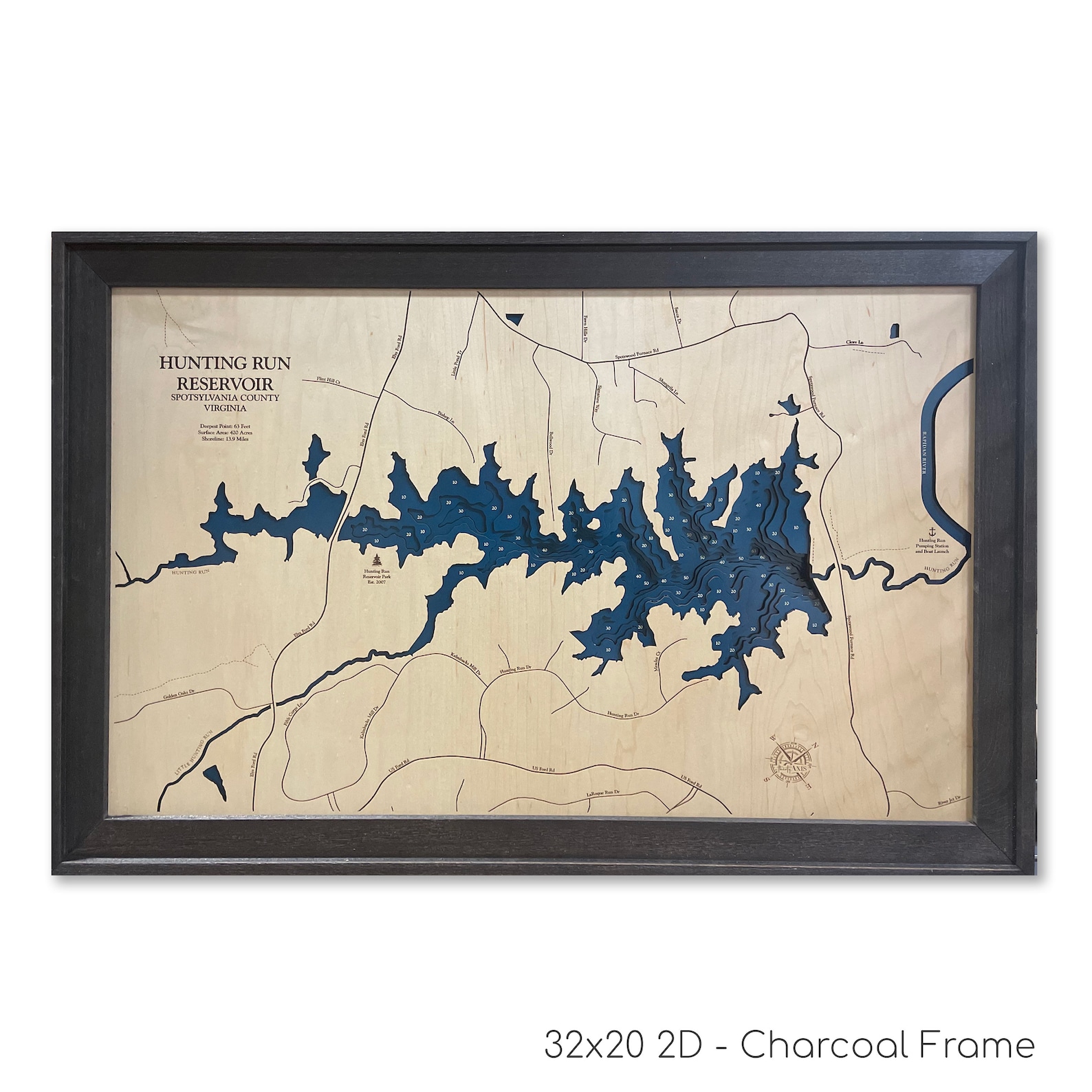 Hunting Run Reservoir 3D Lake Map Wood Lake Map Custom Lake - Etsy