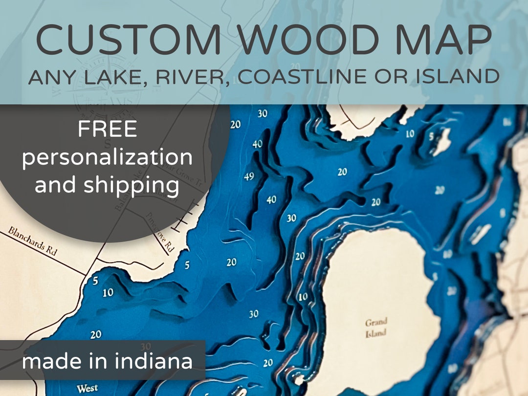 3D Custom Lake Map, Lake House Décor, Wood Depth Map, Personalized ...