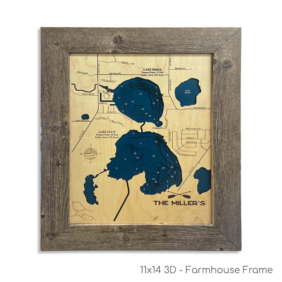 Lake Emma Map, Lake Lucy Map, Wood Lake Map, Wood Lake Sign, Lake Art ...