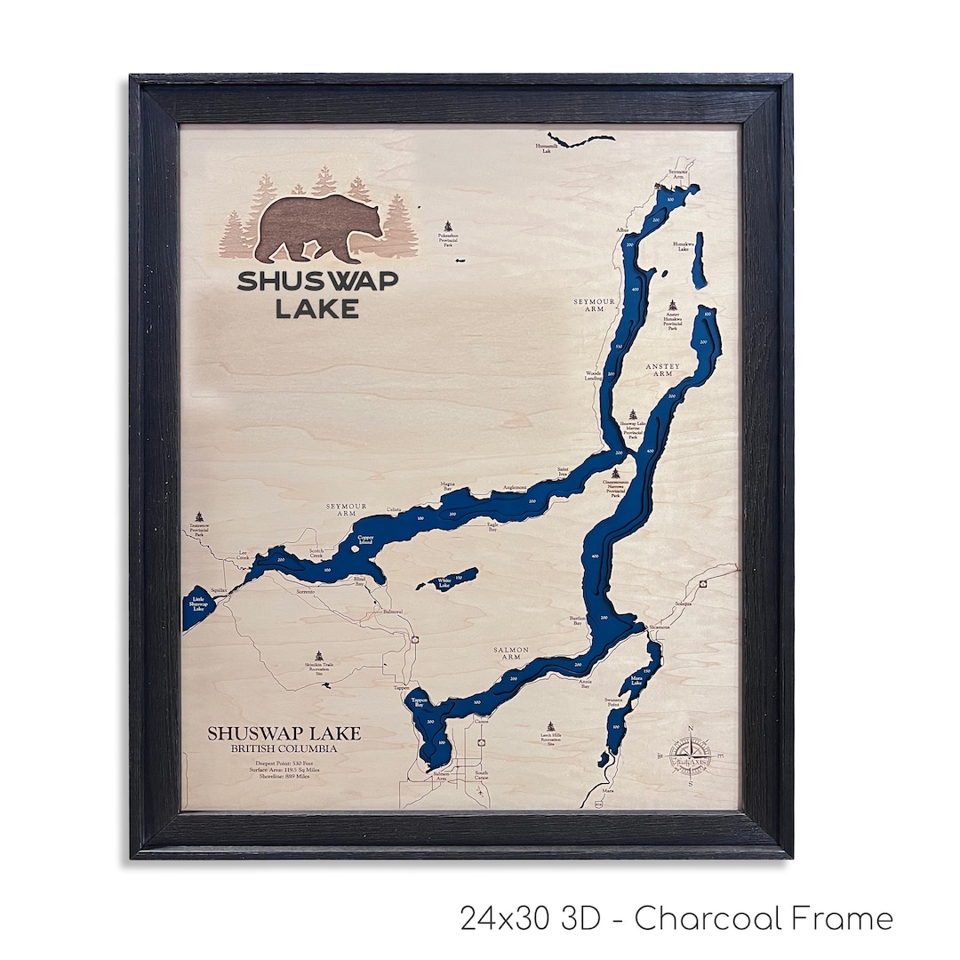 Shuswap Lake Map, Shusawap Lake, Cabin Decor, Wood Lake Map, Wood Lake ...