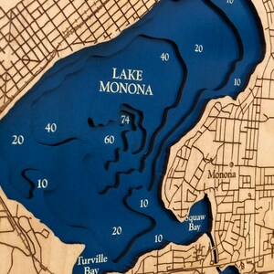 Lake Mendota + Lake Monona - Custom Wood Map - Art - 3D Wall Art ...