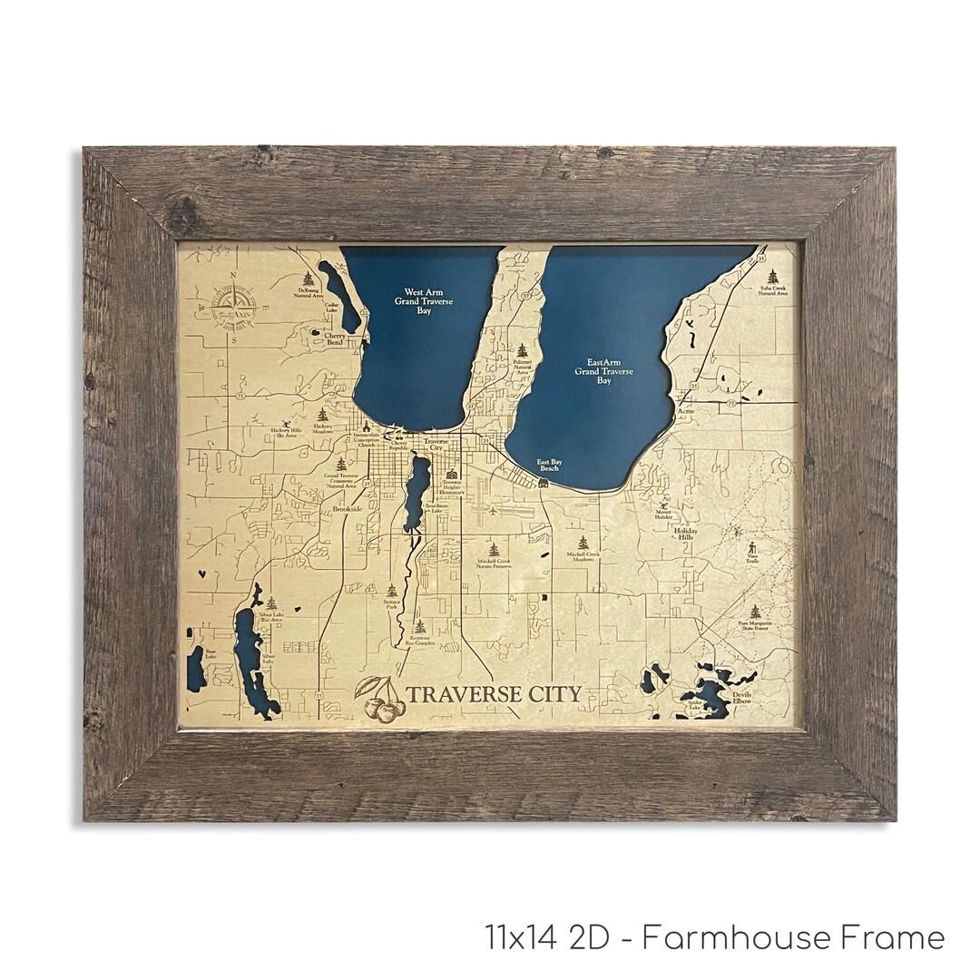 Traverse City Map, Traverse Bay Map, Cabin Decor, Wood Lake Map, Wood ...