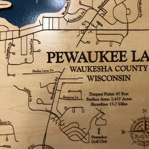 Pewaukee Lake Map, Custom Wood Map, 3D Wall Art, Contour Map, Lakehouse ...