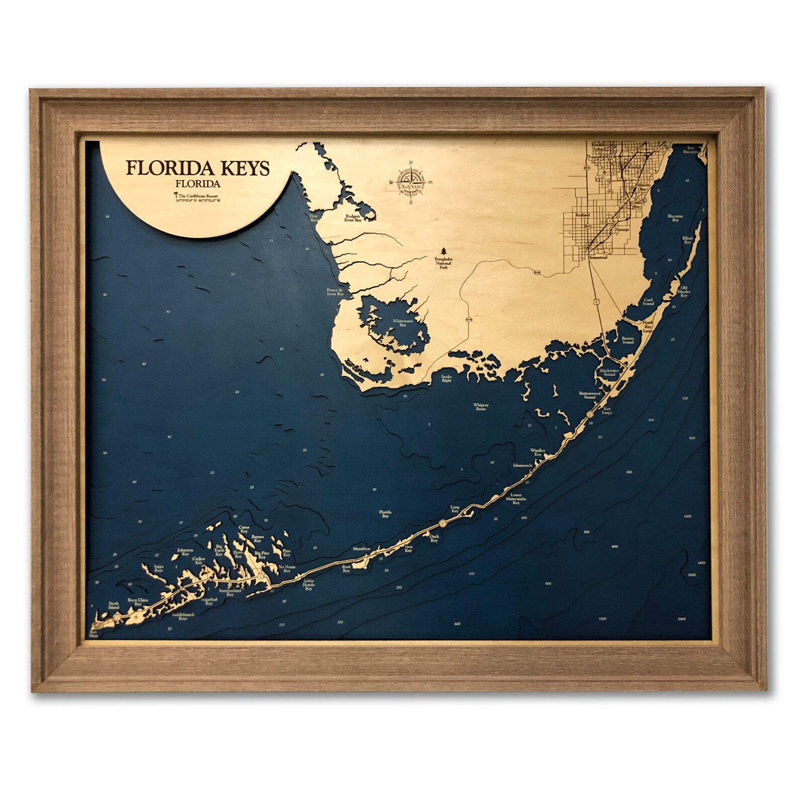 Florida Keys Map Custom Wood Map Florida Map 3D Wall Art Contour Map ...
