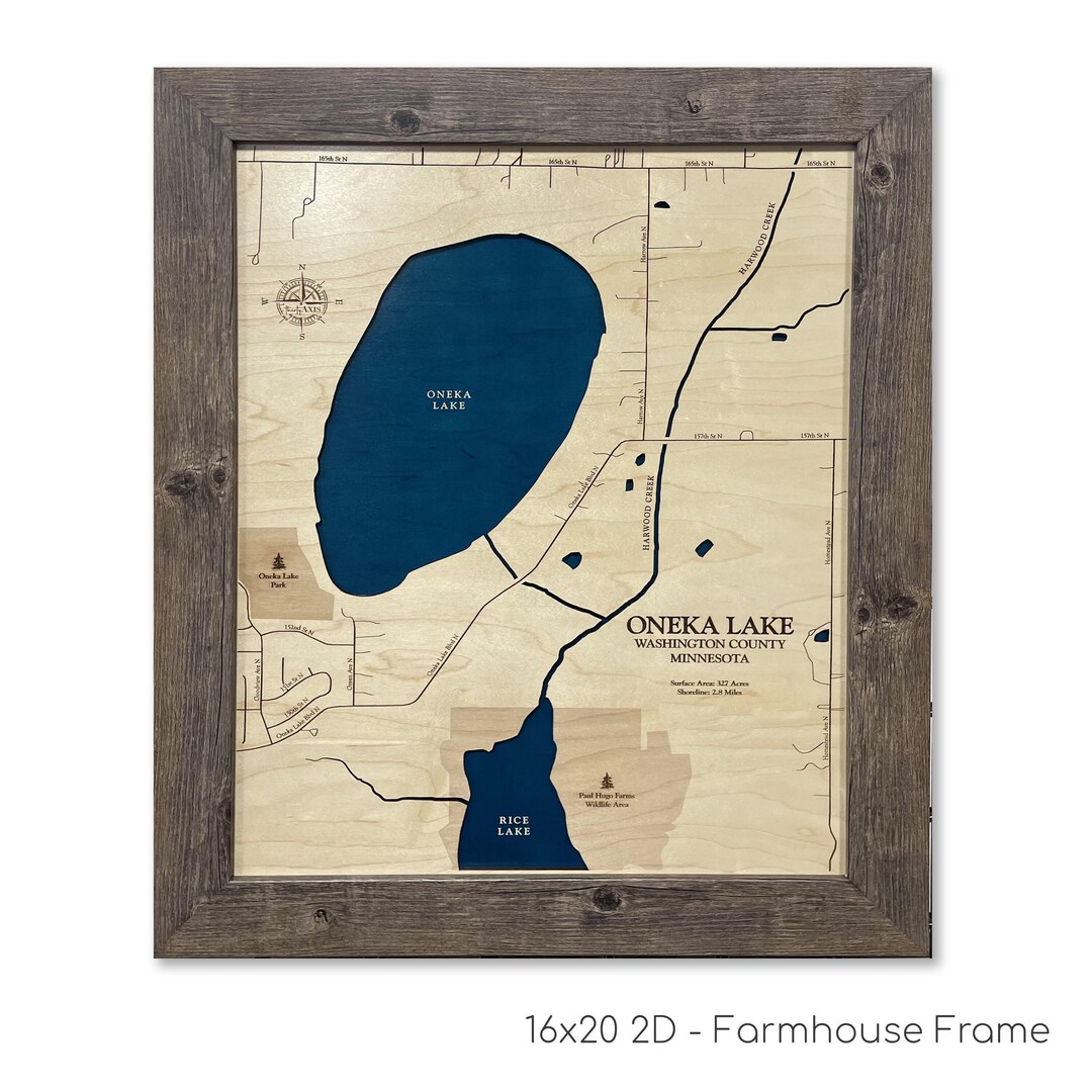 Oneka Lake, Custom Wood Map, Lake Map, 3D Wall Art, Contour Map, Lake ...