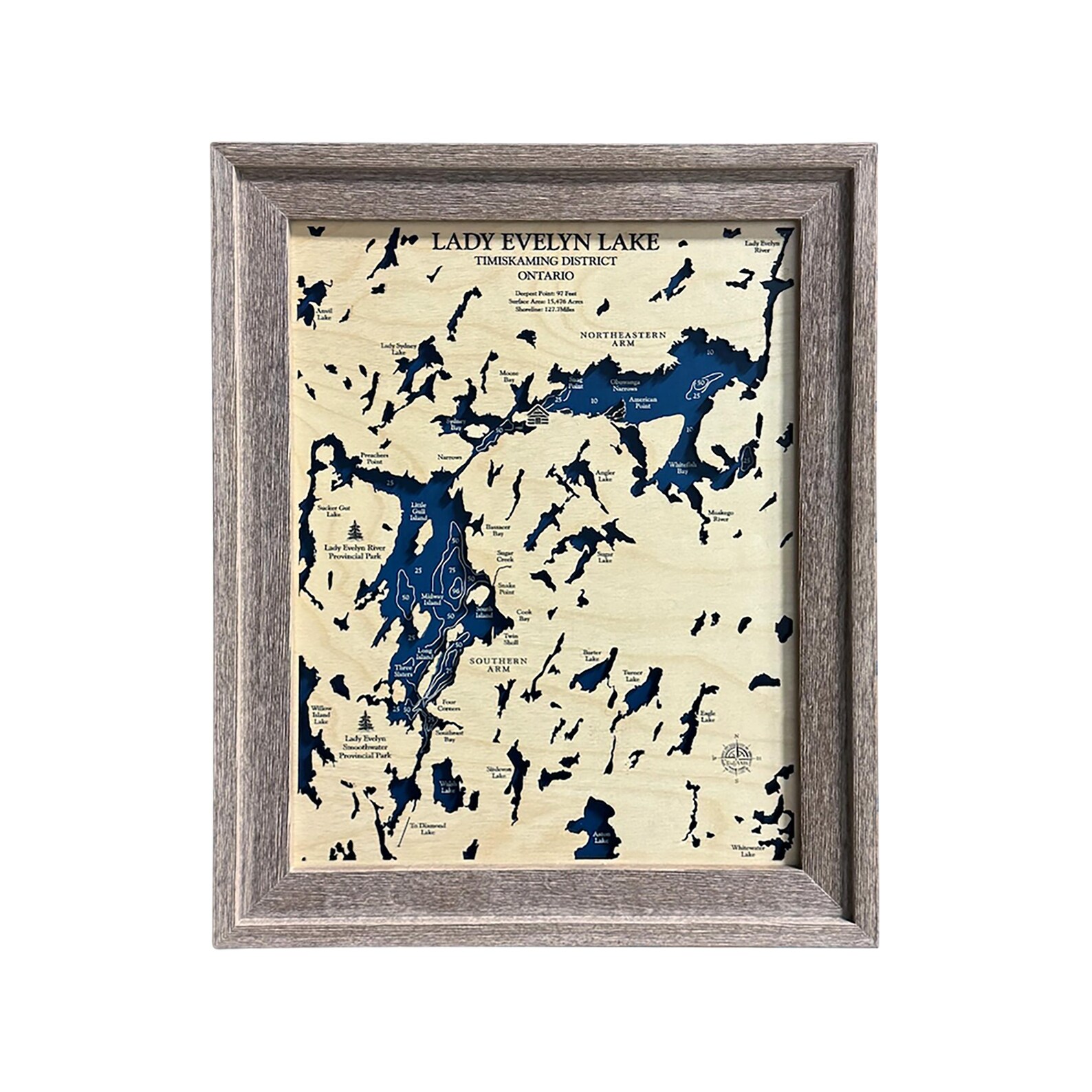 Lady Evelyn Lake Map, Custom Lake Map, Wood Lake Map, 3D Wall Art ...