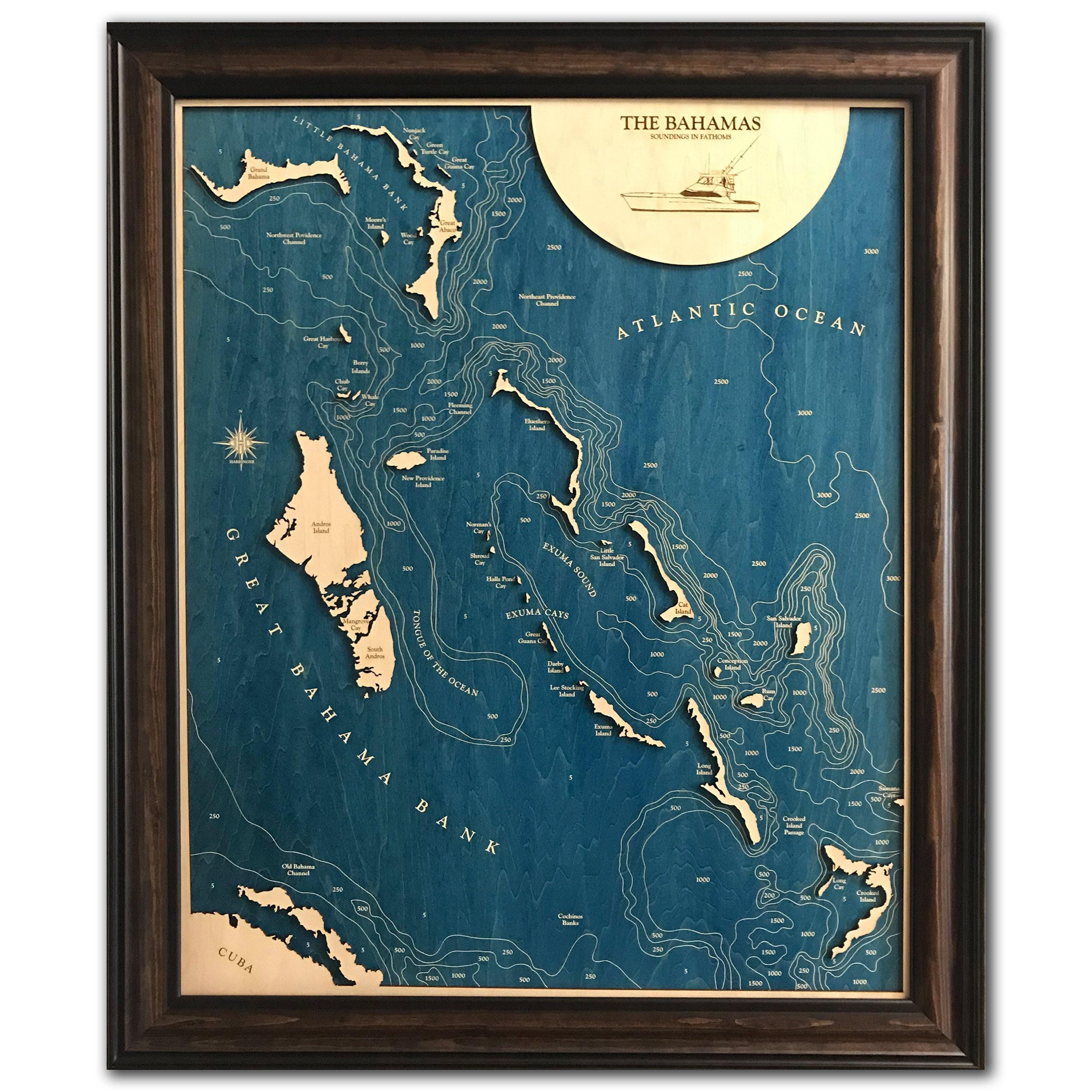 Bahama Map - Custom Wood Map - Bahamas Art - 3D Wall Art - Contour Map ...
