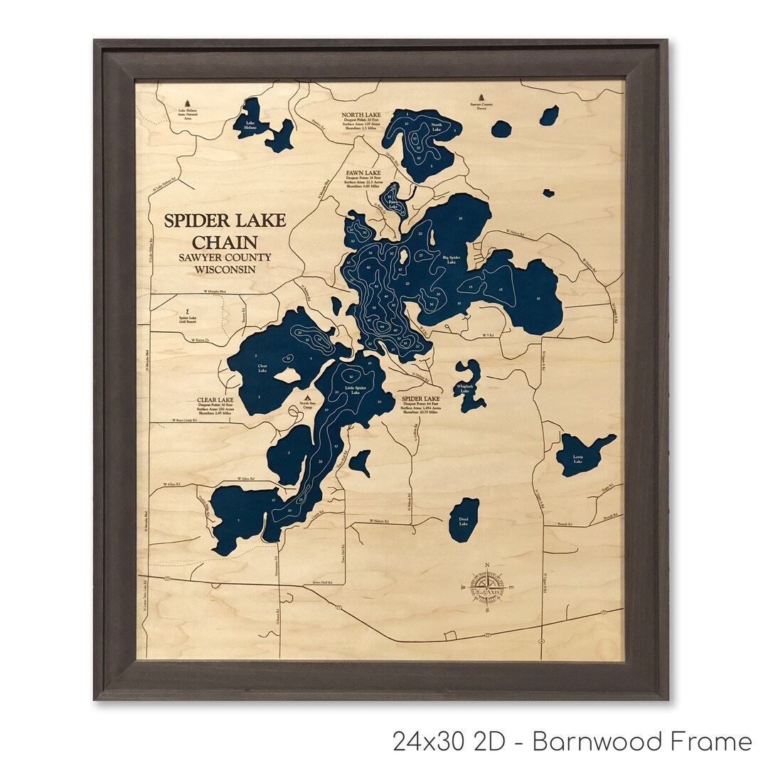 Spider Lake Chain, Custom Wood Map, 3D Wall Art, Lake Gift, Lake House ...