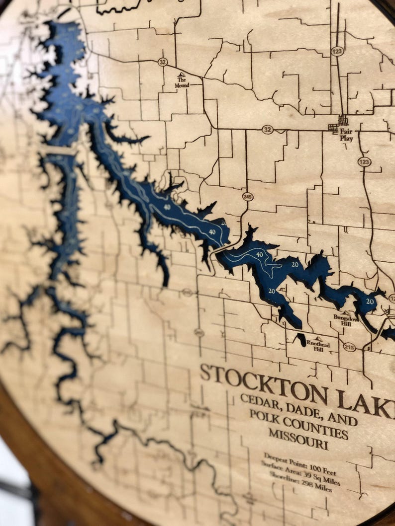 Stockton Lake Map, Ozark Map, Custom Lake Sign, 3D Wall Art, Contour ...