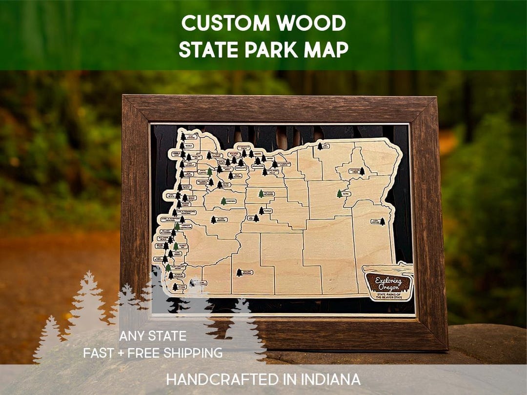 Engraved Wood State Park Map - Custom Hiking Wall Art - Etsy