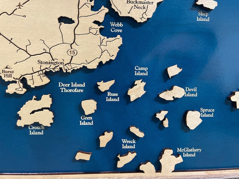 Deer Isle Map, Custom Wood Map, Custom Lake Art, 3D Wall Art, Contour ...
