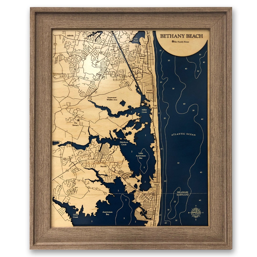Bethany Beach Map, Custom Wood Map, Delaware Map, 3D Wall Art, Contour Map, Beach House Decor ...