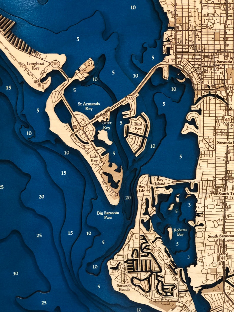 Sarasota Map Lido Key Map Custom Wood Map 3D Wall Art - Etsy