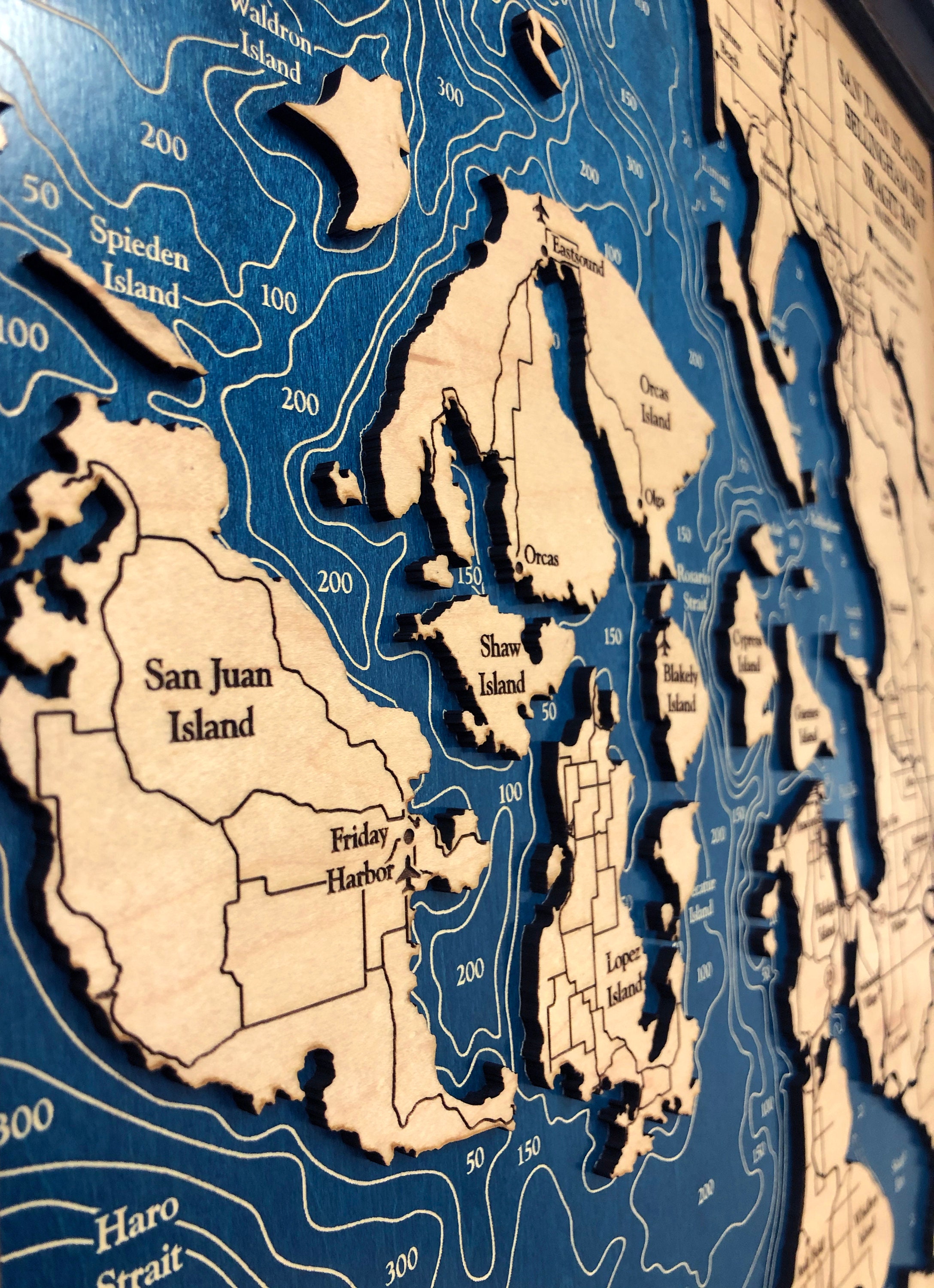 San Juan Islands Map Custom Island Sign Bellingham Bay Map - Etsy